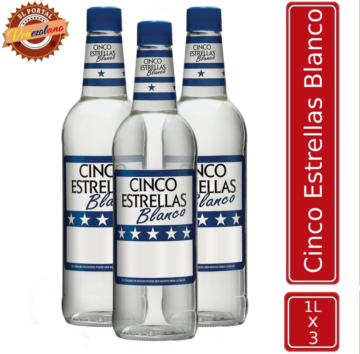 Ron Cinco Estrellas Blanco 1L Venezuela x 3 – El Portal Venezolano